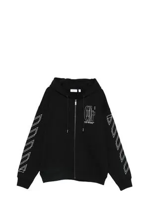 Off-White Logo Print Zip Hoodie - Black