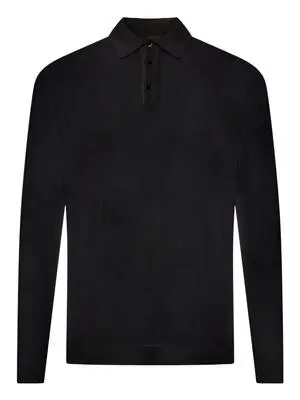 ROBERTO COLLINA Knitted Long-sleeve Polo Shirt - Black