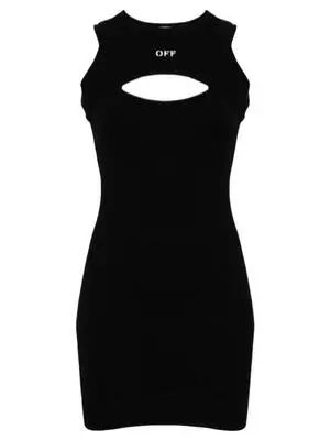 Off-White Cutout Sleeveless Fitted Dress - Blacks