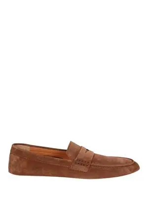 DOUCAL'S Stitch Detail Suede Penny Loafers - Brown