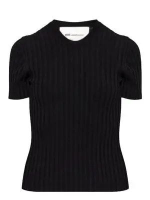 AMI Paris Pleated Ribbed Knitted Top - No
