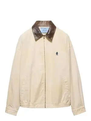 Prada Embroidered Garment-dyed Old Gabardine Blouson Jacket - Sand-colored
