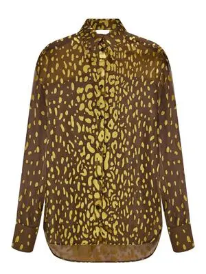 FERRAGAMO Devoré Georgette Animal Print Shirt - Green