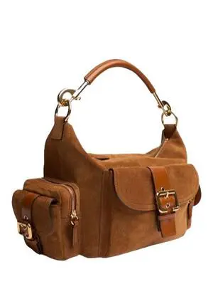 Chloé Suede Camera Shoulder Bag With Top Handle And Detachable Strap - Brown