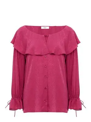 Chloé Round Neck Ruffled Silk Blouse - Deep Ruby Red