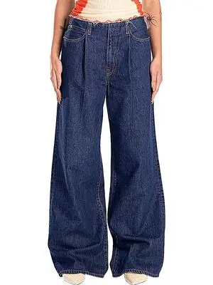 SLVRLAKE Belt Loop Pleated Wide-leg Jeans - Indigo