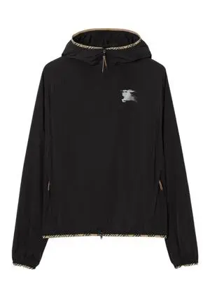 Burberry Hooded Zip-up Jacket With Check Trim - Black