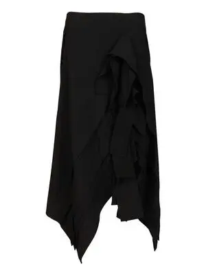 Bottega Veneta Asymmetrical Ruffled Midi Skirt - Black