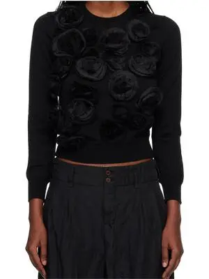 Comme Des Garçons Long Sleeve Knit Top With Embellished Neckline - Black