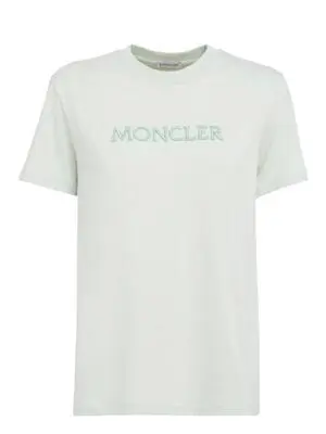 Moncler Moncler Embroidered Tonal Logo Cotton T-Shirt White