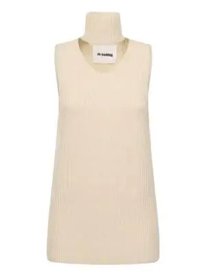 JIL SANDER Rib Knitted Vest With Detachable Collar - Nude