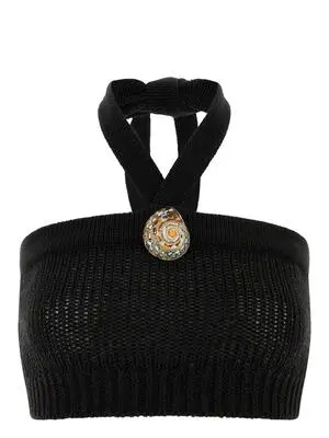Alanui Knit Crop Top With Shell Detail - Black