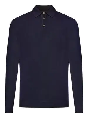 ROBERTO COLLINA Three-button Long-sleeved Polo Shirt - Navy