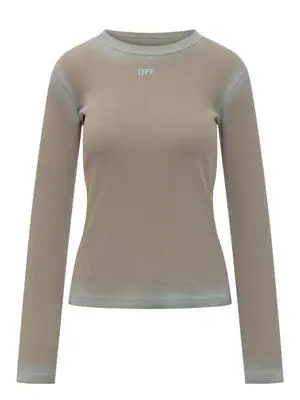 Off-White Logo Printed Crewneck Top - Beige