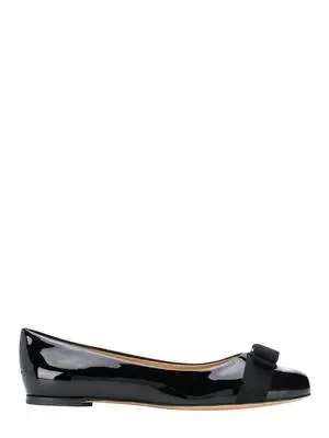 FERRAGAMO Patent Bow Detailed Ballerinas - Black