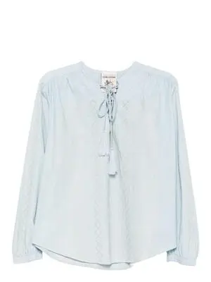 SEMICOUTURE Zillah Embroidered Blouse - Ice-blue