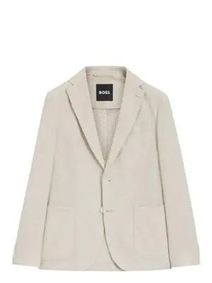 Hugo Boss Slim-fit Blazer In A Patterned Cotton Blend - Light Beige