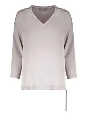 Herno V-neck Blouse With Drawstring Detail - Grey