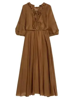 IBLUES Long Silk-blend Muslin Dress - Cocoa