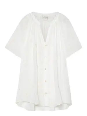 FORTE_FORTE Embroidered Floral Short Sleeve Blouse - Ivory