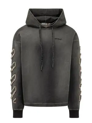 Off-White Distressed Drawstring Hoodie - Black
