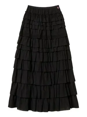 TWINSET Tiered Ruffle Maxi Skirt With Lace Trim - Black