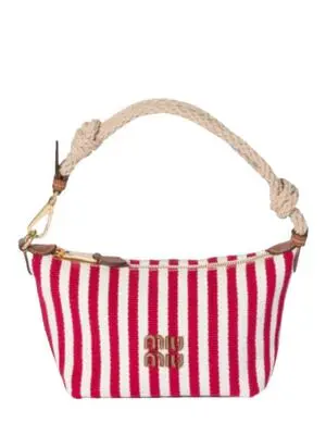 Miu Miu Miu Miu Striped Cotton And Leather Pouch Ruby Red/cognac