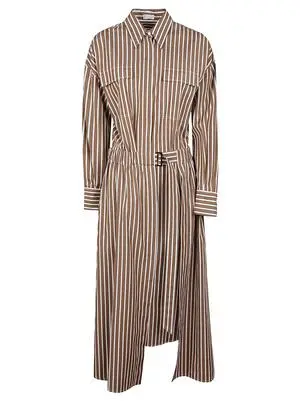 Brunello Cucinelli Belted Striped Shirt Dress - Brown