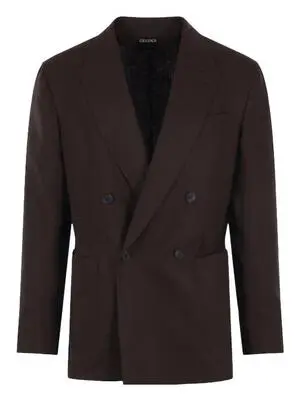 Zegna Double Breasted Peak Lapel Jacket - Dark Brown