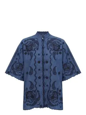 Zimmermann Aster Embroidered Denim Shirt - Blue
