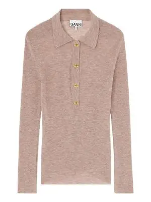 GANNI Ganni Sheer Wool Polo Shirt No