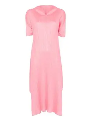 PLEATS PLEASE BY ISSEY MIYAKE V-neck Short Sleeve Dress - Pink