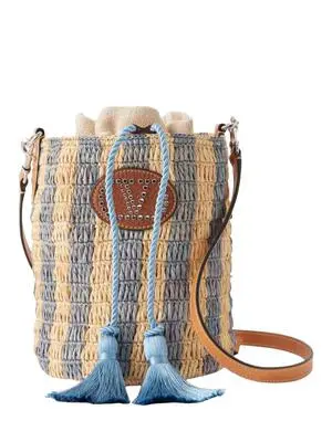 Valentino Garavani Woven Bucket Bag With Drawstring Closure - Light Blue