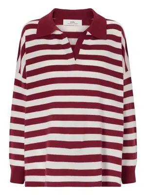 Arch4 Victoria Striped Cashmere Polo Collar Sweater - Red