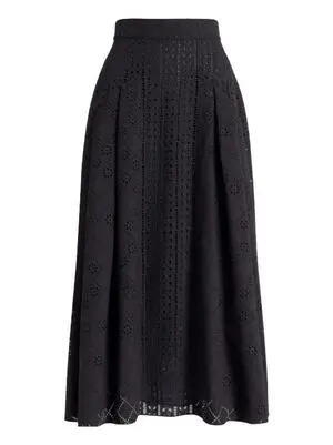 Alberta Ferretti Hollow-out Embroidered Midi Skirt - Black