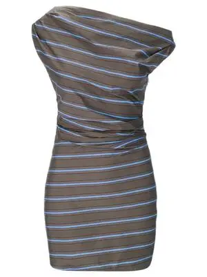 Staud Sleeveless Asymmetrical Stripe Mini Dress - Gray
