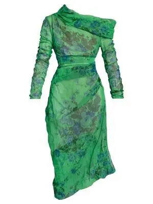Erdem Asymmetrical Pleated Dress - Green