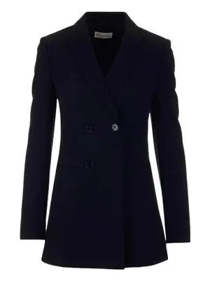 Red Valentino Double-breasted Peak Lapel Long Blazer - Black