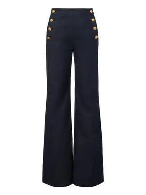 NILI LOTAN Nili Lotan Reed Cotton And Linen Flared Trousers With Gold Buttons