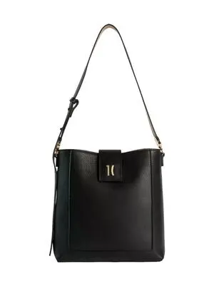 ALVIERO MARTINI 1° CLASSE Grained Shoulder Bag With Logo Plaque - Black
