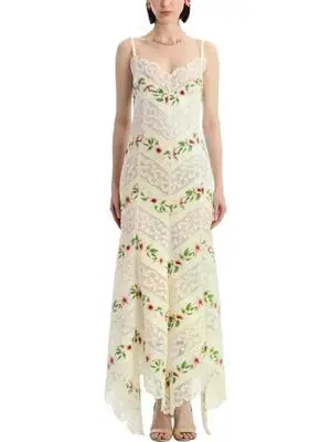 Oscar De La Renta Chiné Hibiscus Striped Cotton Poplin Dress - Neutrals