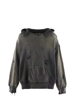 SAINT MXXXXXX Distressed Logo-patch Hoodie - Grey