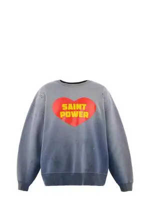 SAINT MXXXXXX Distressed Heart Print Sweatshirt - Blue