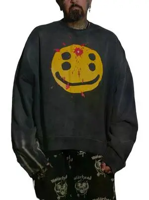 SAINT MXXXXXX Graphic Print Distressed Sweatshirt - Grey