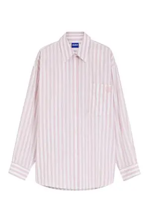 Hugo Striped Cotton Oversized Shirt With Logo Detail - Patterned