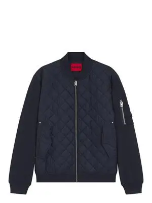Hugo HUGO Water-Repellent Diamond Quilted Jacket With Mixed Materials Dark Blue