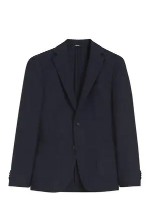 BOSS Virgin Wool And Linen Slim Fit Jacket - Dark Blue