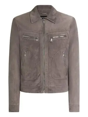 Dolce & Gabbana Suede Jacket With Intarsia Motif - Grey