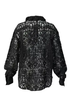 PUSHBUTTON Buttoned Lace Blouse With Ruffled Collar - Black