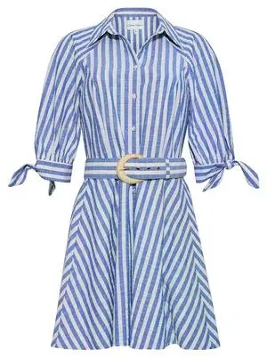 Cara Cara Striped Belted Mini Dress - Blue